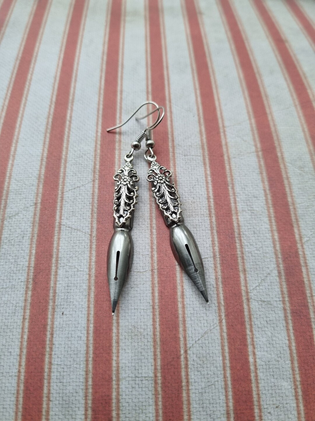 Vintage Dip Pen Earrings: Silverplated Filigree, Writer Jewelry - Etsy