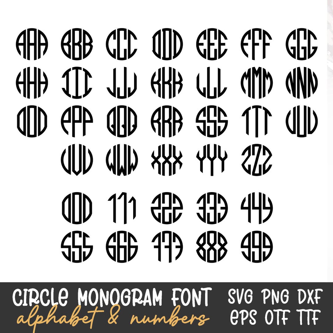 Circle Monogram Font Svg, Circle Monogram Letters & Numbers Svg ...