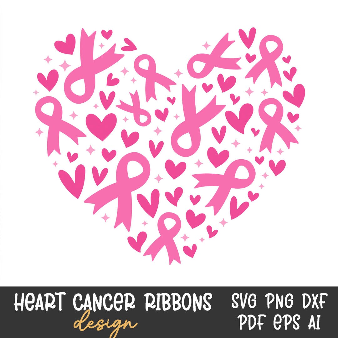 Heart Cancer Ribbons Svg, Pink Heart Svg, Awareness Svg, Breast Cancer ...