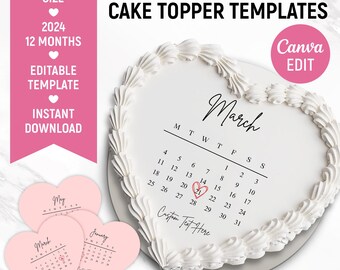 Burn Away Cake Topper Calendar Template, Custom Round Сake Topper, 2024 ...
