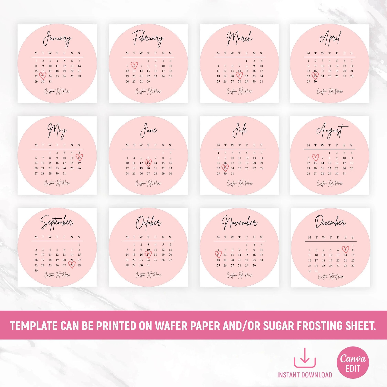 Burn Away Cake Topper Calendar Template, Custom Round Сake Topper, 2024 ...