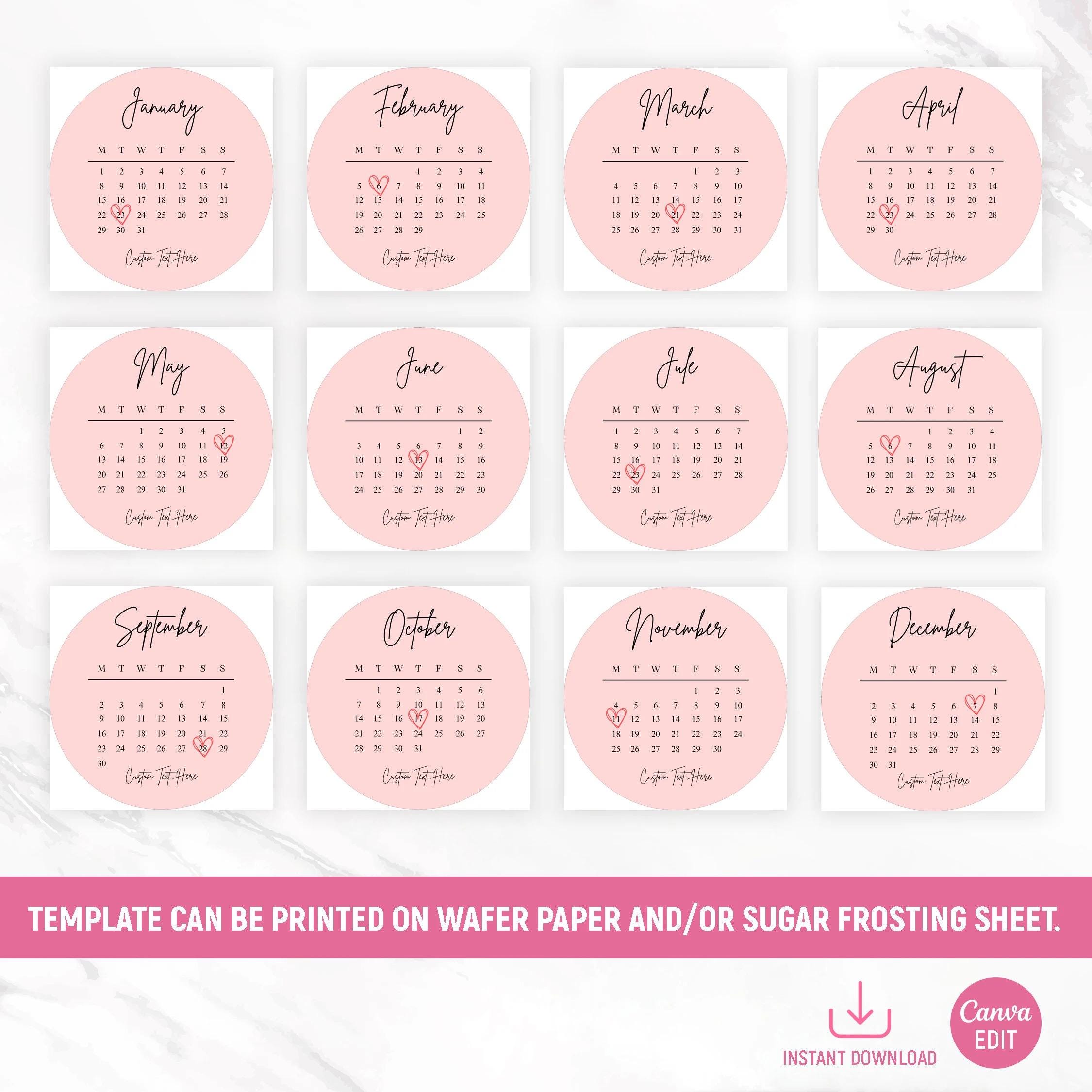 Burn Away Cake Topper Calendar Template, Custom Round Сake Topper, 2024 ...