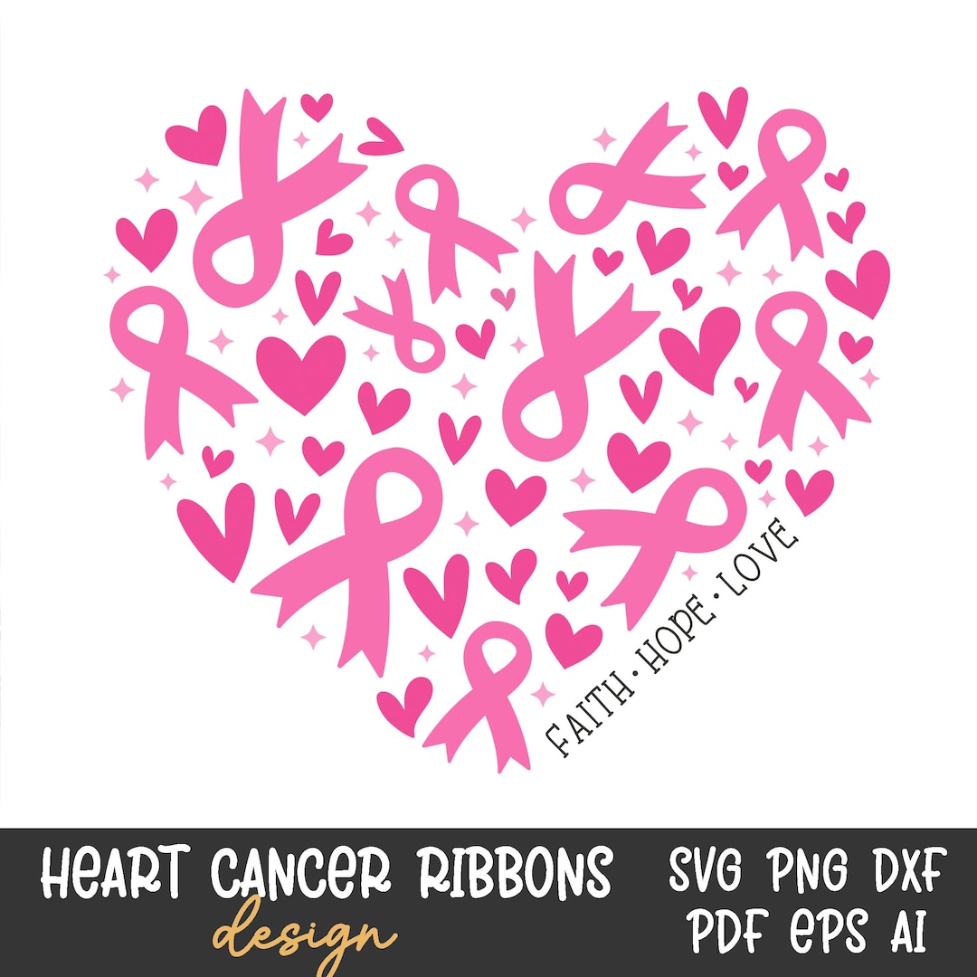 Heart Cancer Ribbons Svg, Pink Heart Svg, Awareness Svg, Breast Cancer ...