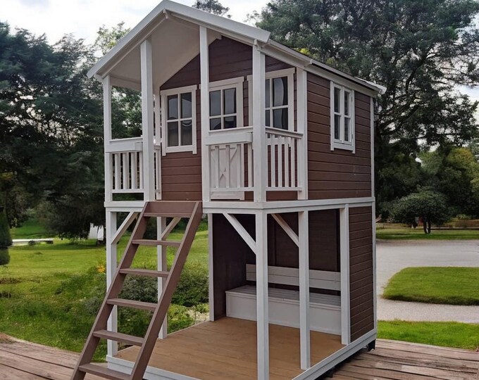 Two-story Wooden Playhouse for Kids – Outdoor Adventure House With ...