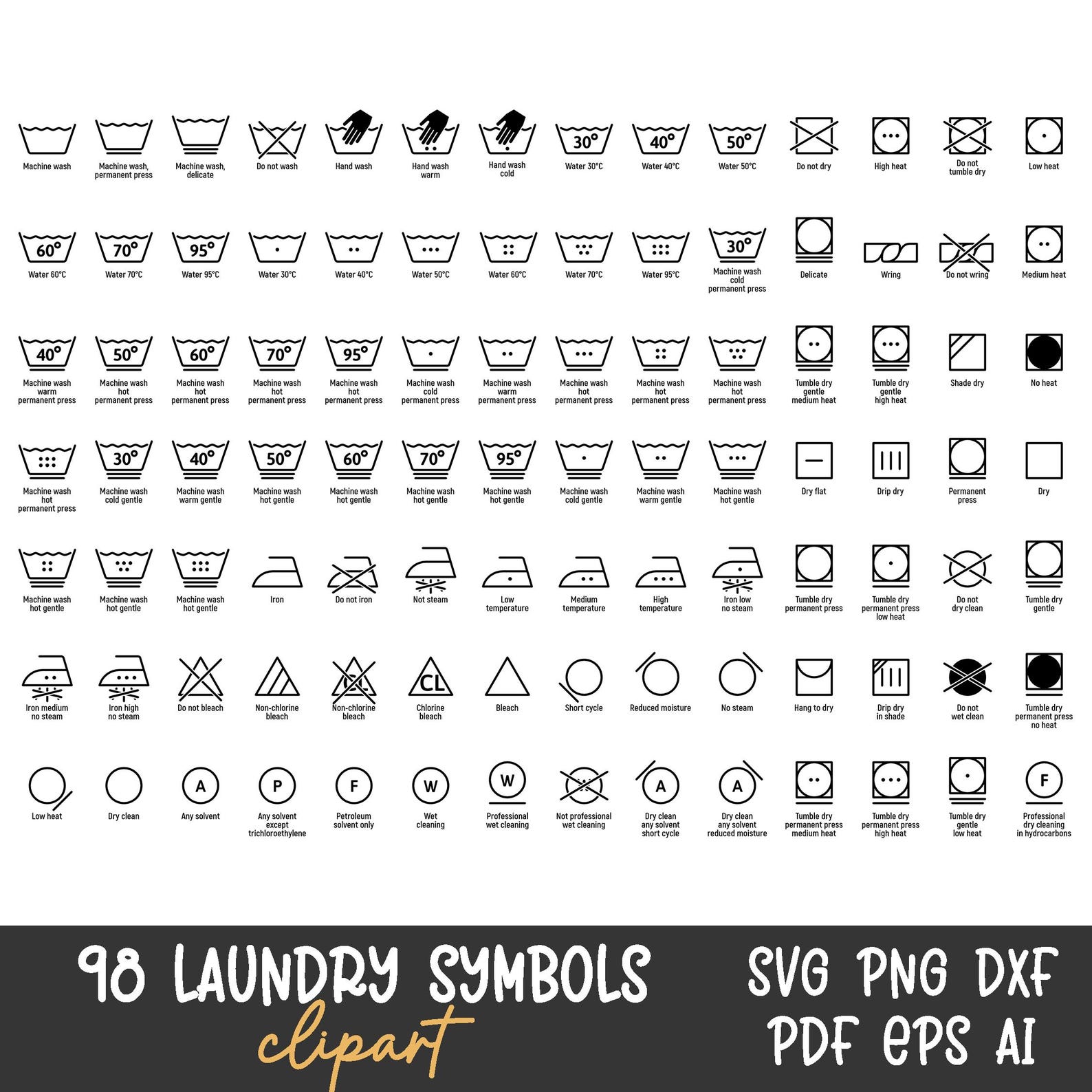 Laundry Symbols Svg Bundle, Laundry Svg, Laundry Sign Svg, Laundry ...
