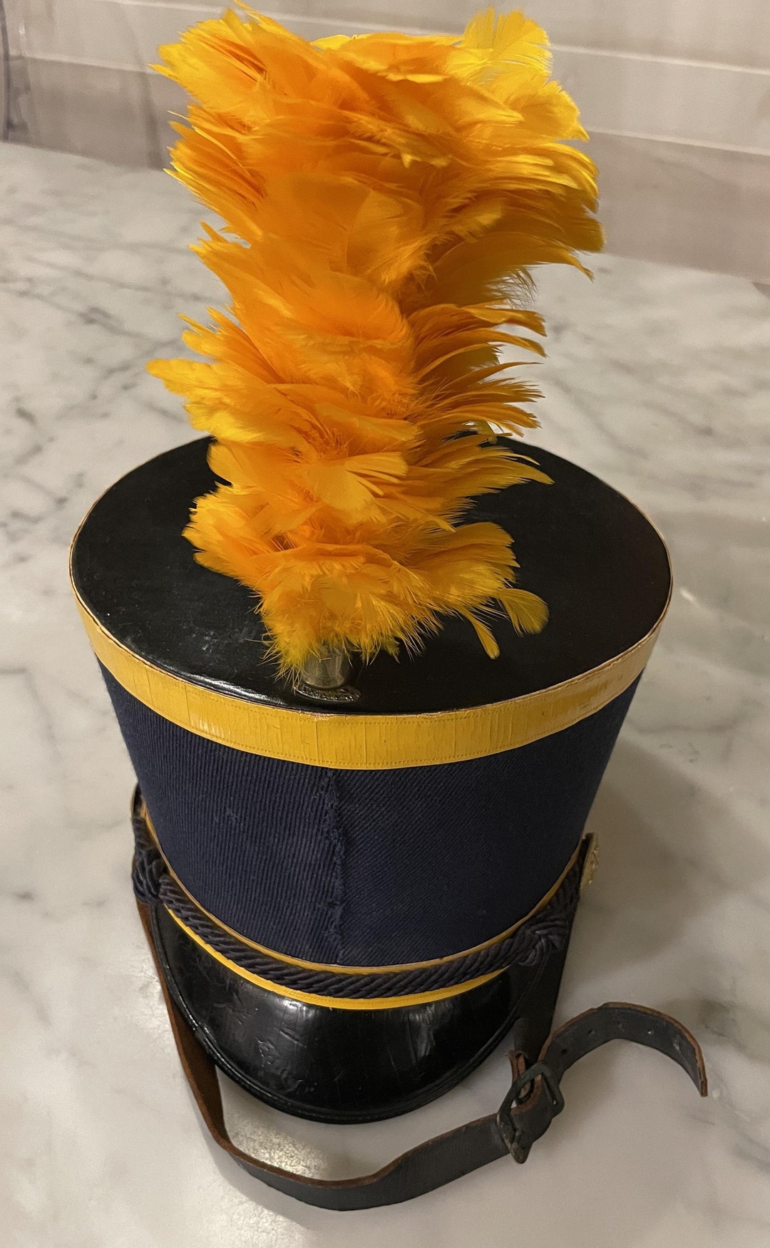 Vintage Military Shako/kepi Style Hat Blue Band Hat W/ Gold Plume - Etsy