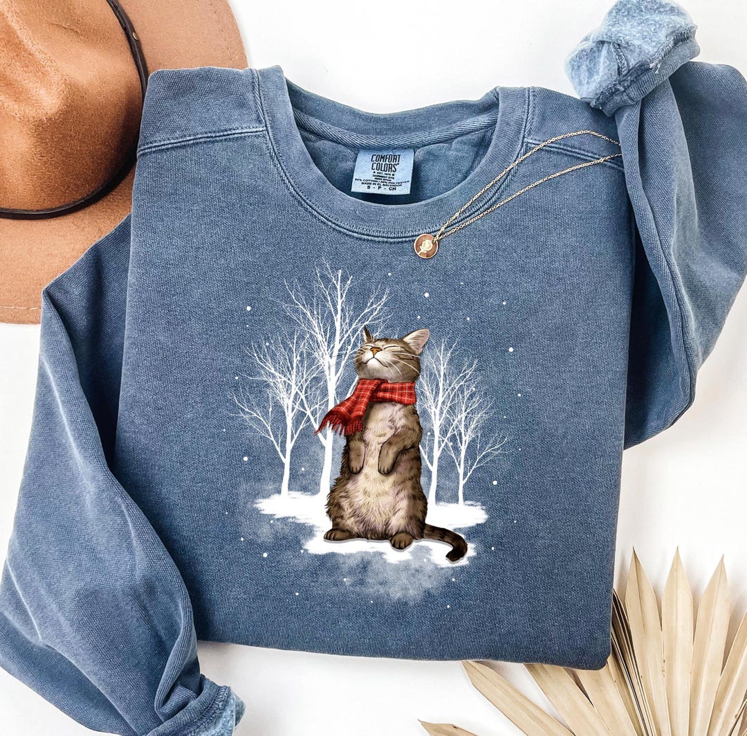 Comfort Colors® Cute Cat Christmas Sweatshirt, Cat Lover Gift for ...