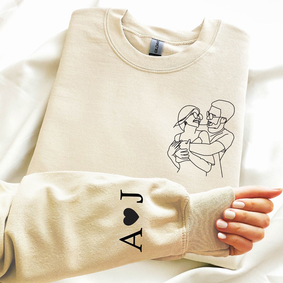 Custom Portrait With Name on Sleeve Photo Sweatshirt, Personalized ...
