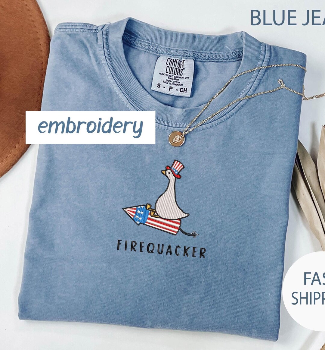 Embroidered July 4th Shirt, Funny Goose Independence Day Embroidered T ...