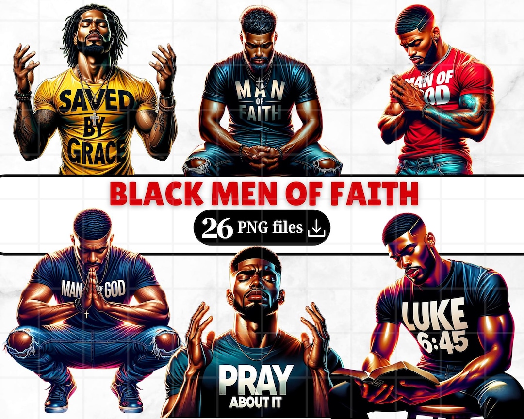 26 Black Praying Men Clipart Bundle Black Men of Faith Png Christ ...