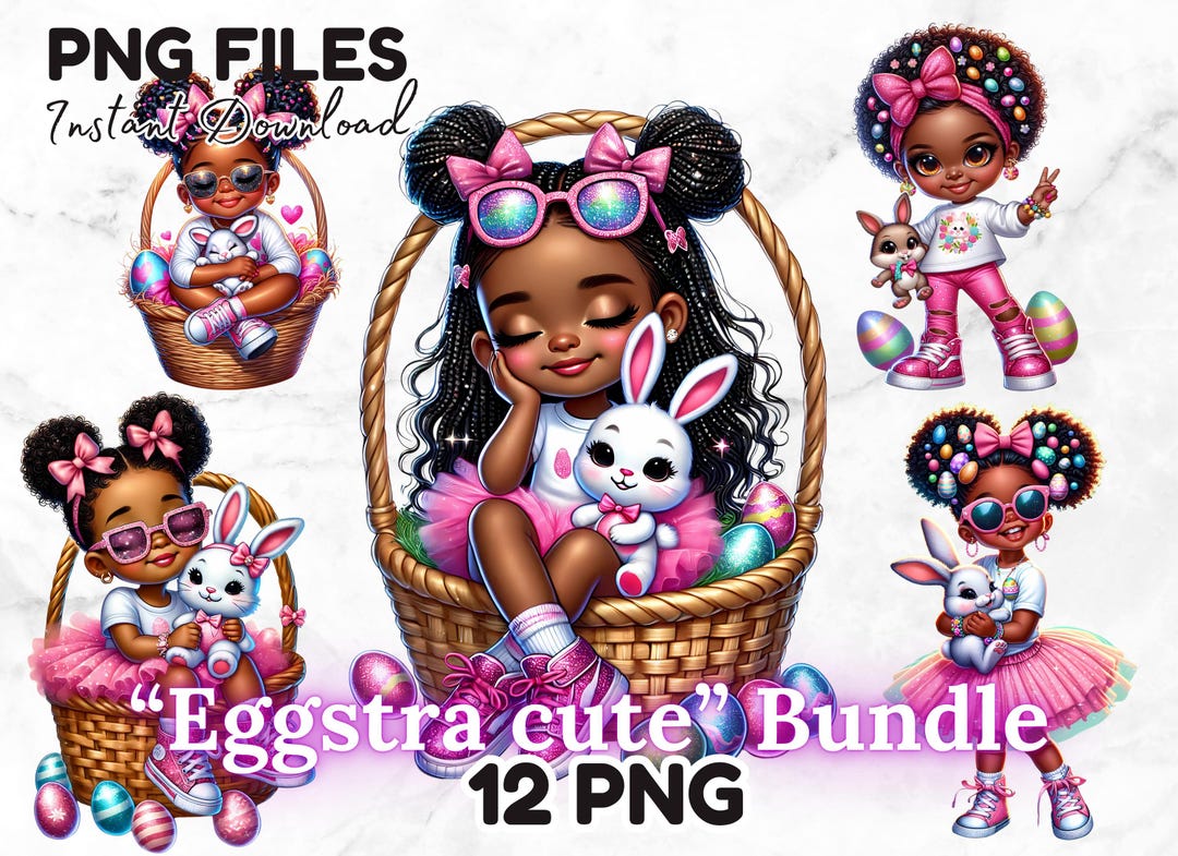 12 Black Girl Easter Clipart Bundle Party PNG Easter Bunny Pretty ...