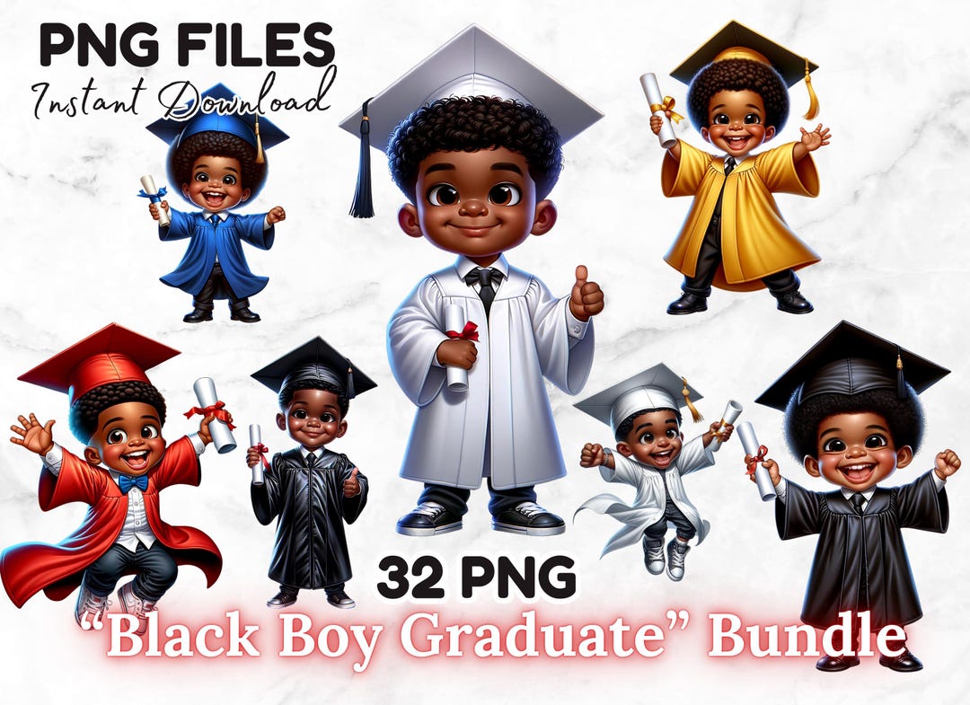 32 Black Boy Graduate Clipart Bundle Black Kid Graduation Sublimation ...