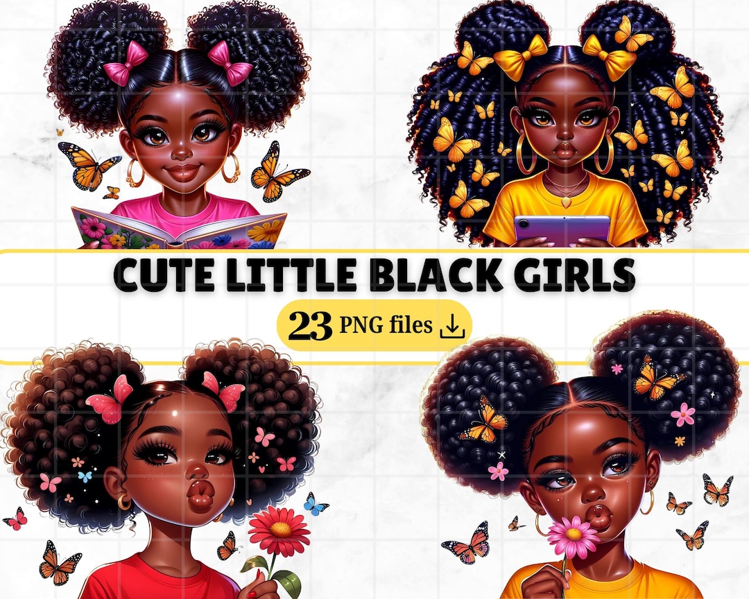23 Black Girl Clip Art Bundle Little Black Girl PNG Pretty Adorable ...