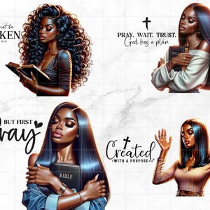 25 Black Women Praying Clipart Bundle Planner Girls With Faith Png Blessed Girl Christian Clip ...
