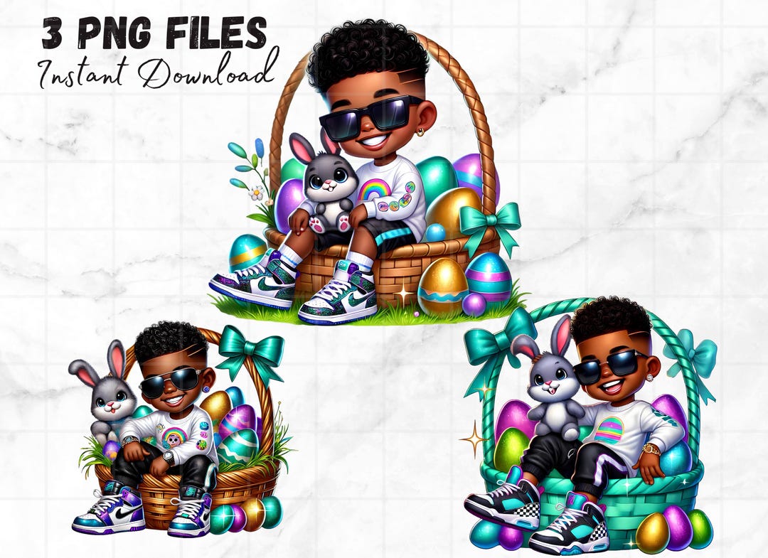 Black Boy Easter Clipart Bundle Party PNG Easter Bunny Handsome Black ...