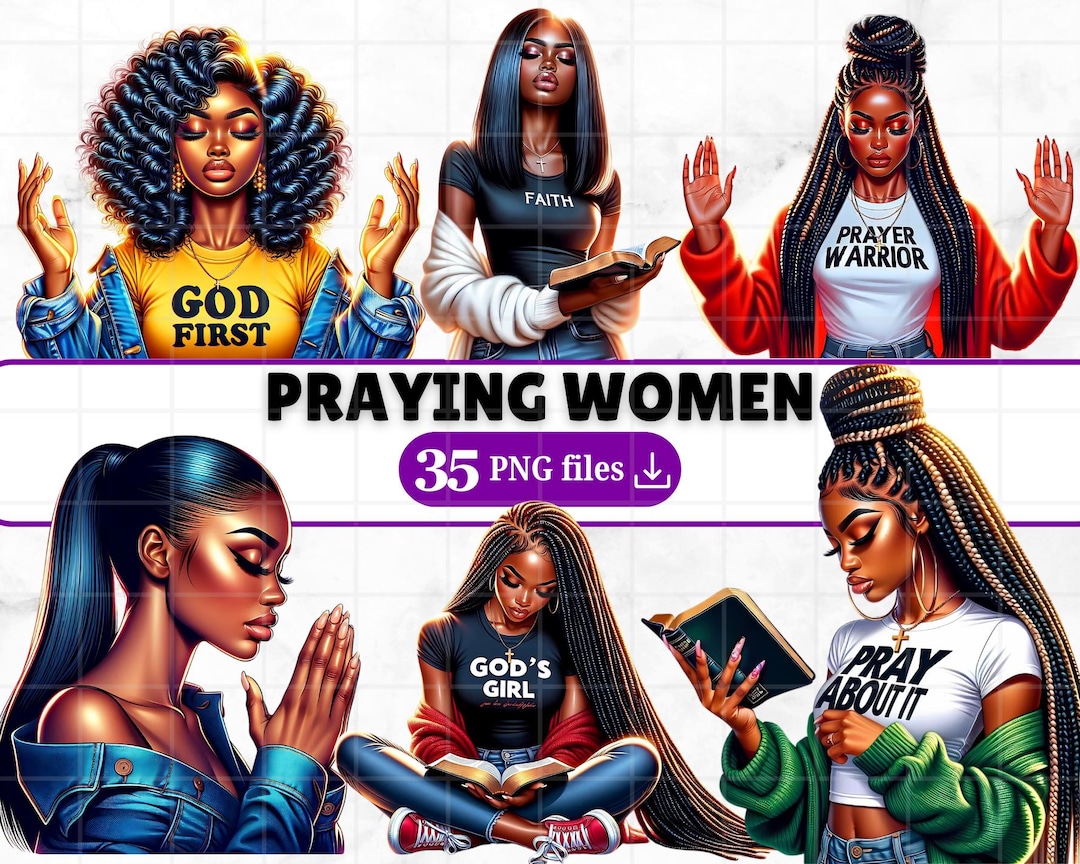 35 Black Praying Women Clipart Bundle Planner Girls With Faith Png Blessed Girl Christian Clip ...