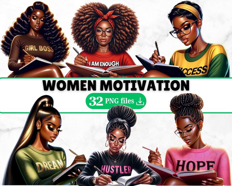 32 Black Women Clip Art Bundle Empowerment Motivational Boss Babe Self Love Empowered Afro Girl ...