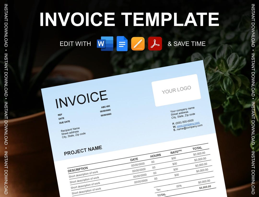 Editable Professional Invoice Template for Word, Google Docs & Adobe ...