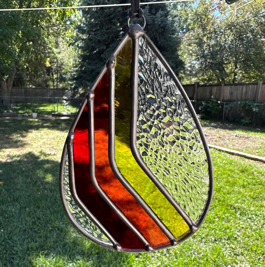Stained Glass Raindrop Suncatcher Handcrafted Glass Art Handmade Gift ...