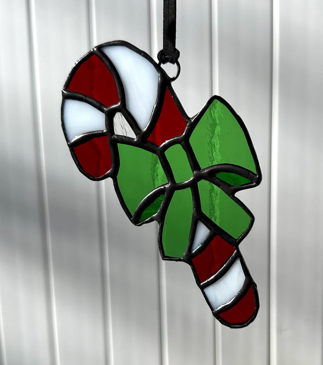Stained Glass Candy Cane Suncatcher Handmade Gift Stained Glass Window ...
