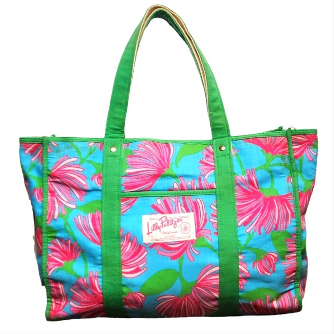 RARE Vintage 90s Lilly Pulitzer Mercato Tote Bag Retro Cotton Canvas ...