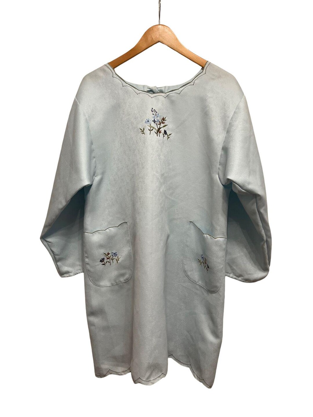 Vintage Apron Tunic Embroidered Floral Light Blue Open Back Tie Closure ...