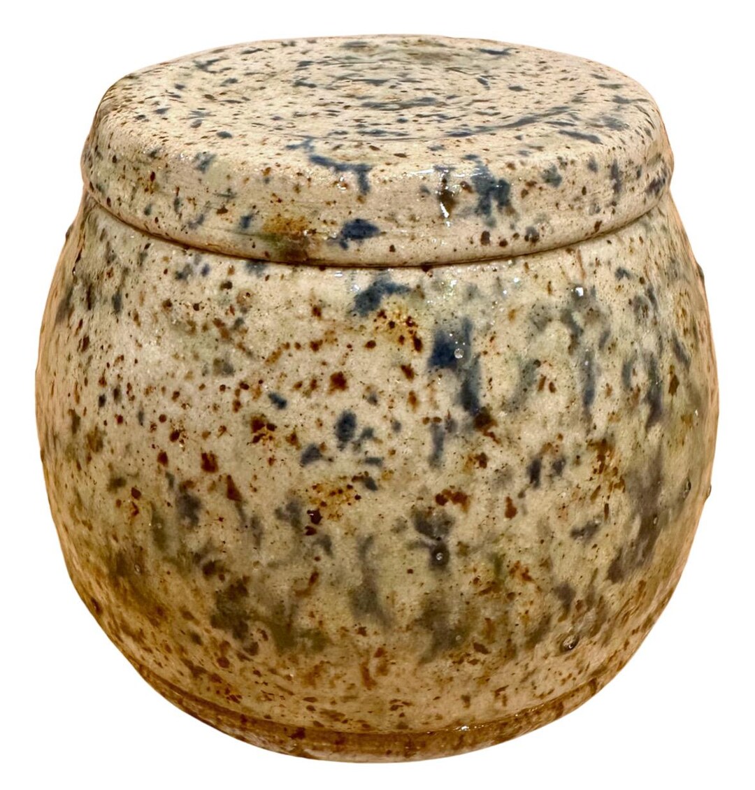 Small Handmade Ceramic Beige Jar With Blue, Brown, & Green Speckles - Etsy