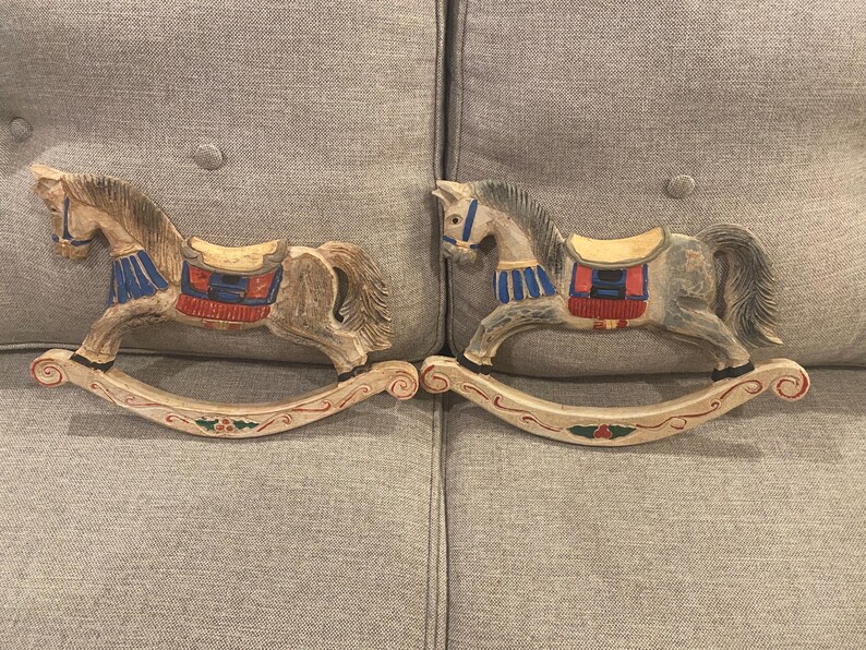 Antique Wood Carved Rocking Horses Wall Hanging or Tabletop ...