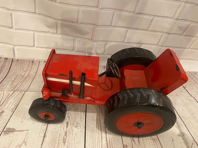 Rustic Antique-style Metal Bright Red TOY Tractor Yard Art Home Garden ...