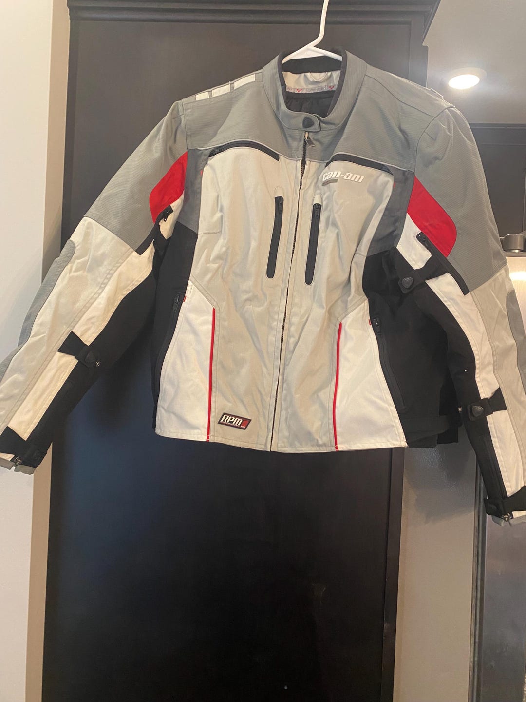 Womens Can-am Spyder Leather Motorcycle Jacket XL White Gray Red Black ...