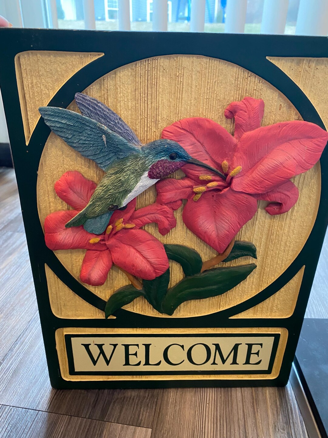 Vintage 3D Wooden Carved Hummingbird Welcome Sign by Meissenburg ...
