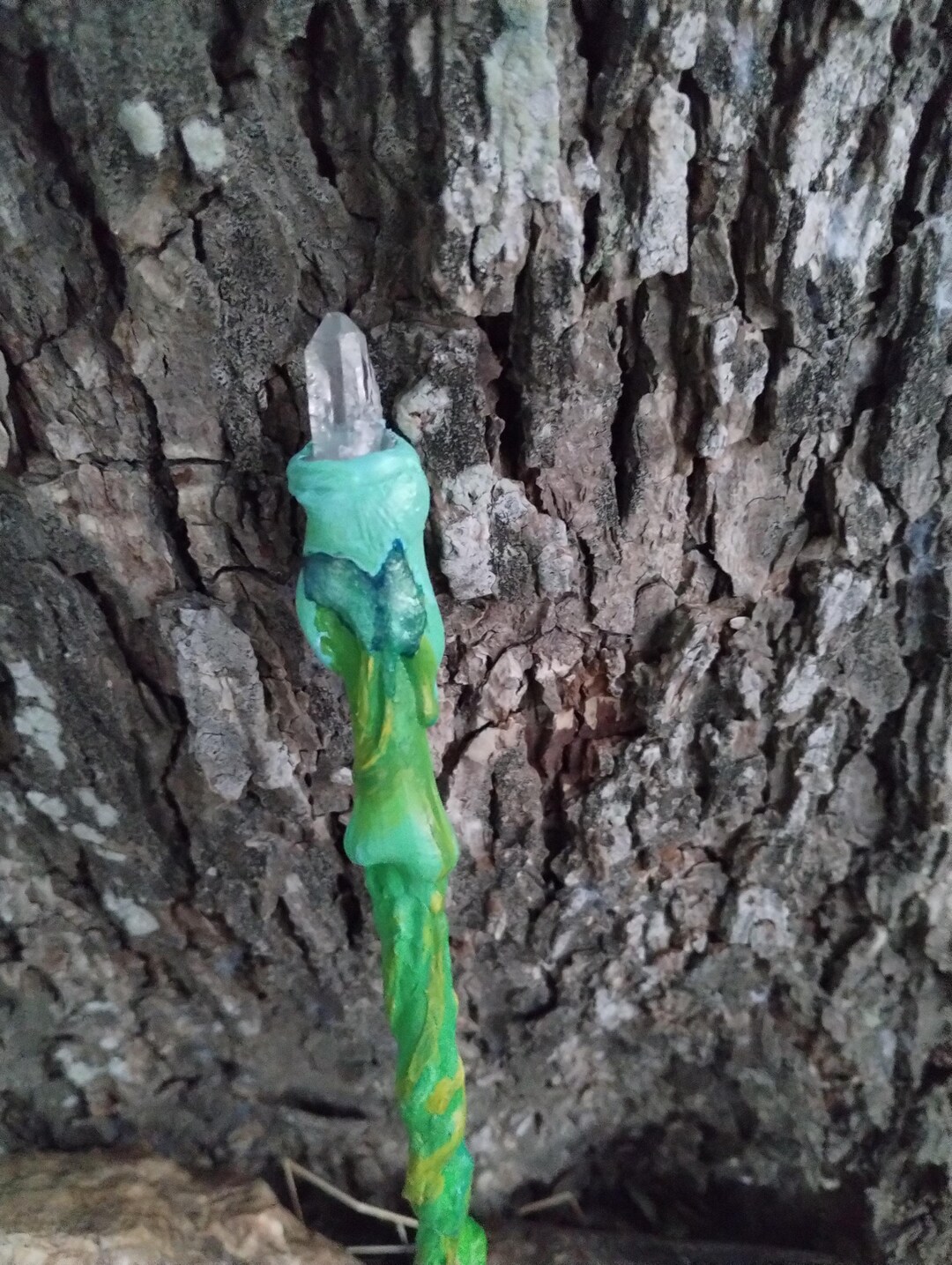 Quartz Crystal Green Ombre Leaf Wand, Handmade, Halloween, Cosplay ...