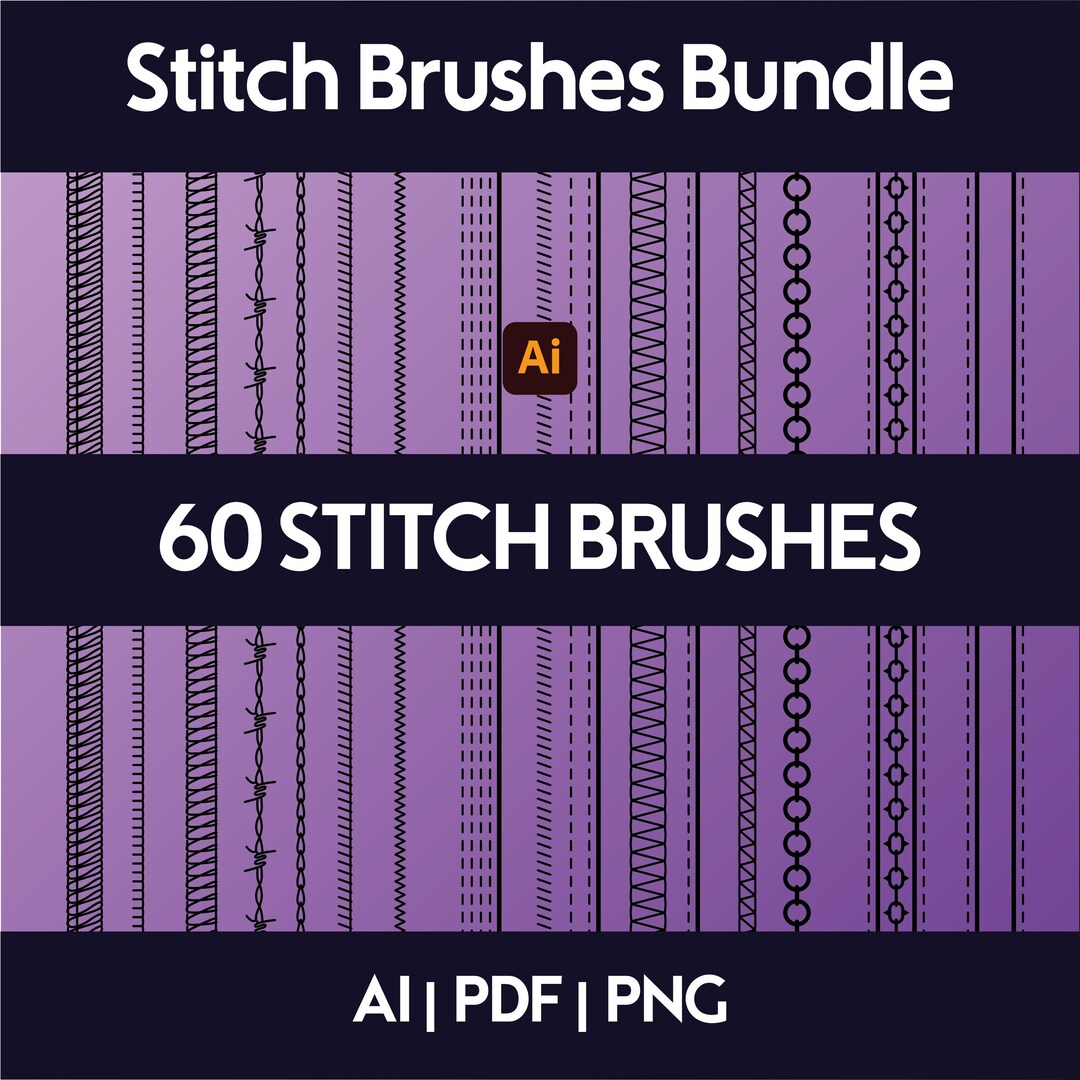 Stitch Brushes Pack - 60 Pre-made Brushes for Illustrator - Stitch ...