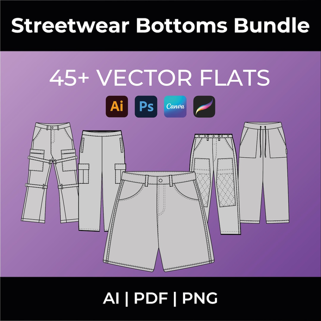 Streetwear Mockups & Fashion Vectors Pack - Tech Templates for Bottoms ...