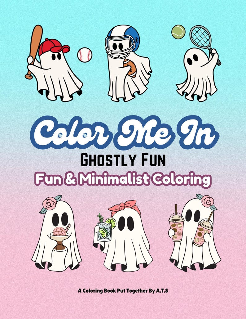 Cute Ghost Coloring Pages for Kids and Adults Minimalist Coloring Pages ...