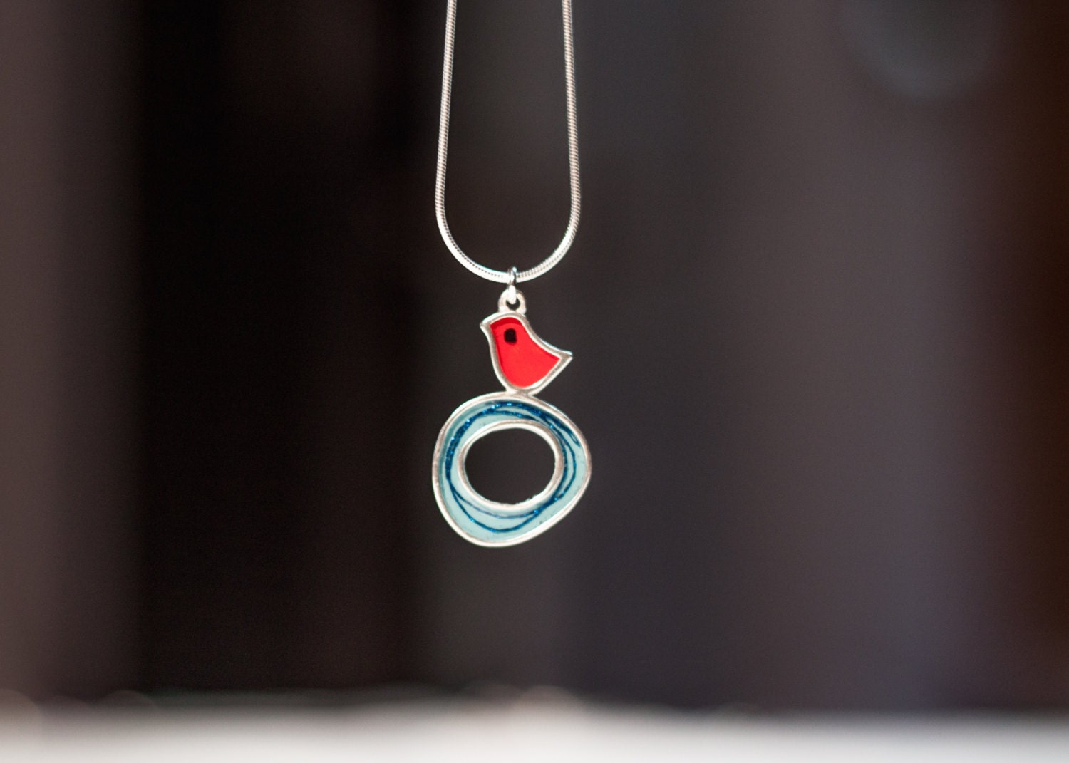 Red Bird Blue Nest Necklace Silver Resin - Etsy