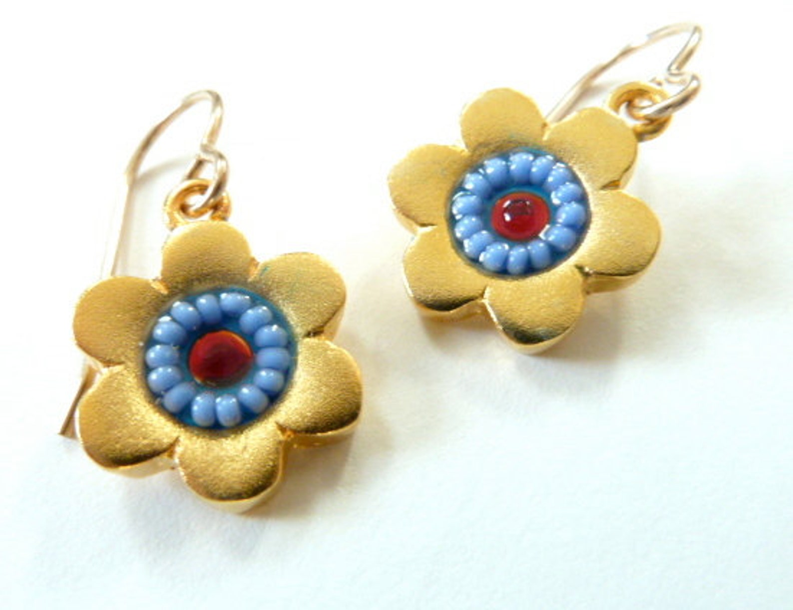 Gold Flower Hoop Dangle Earrings - Etsy