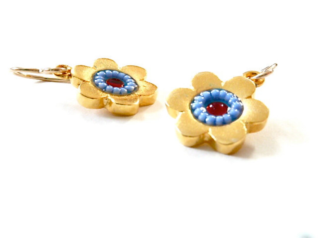 Gold Flower Hoop Dangle Earrings - Etsy