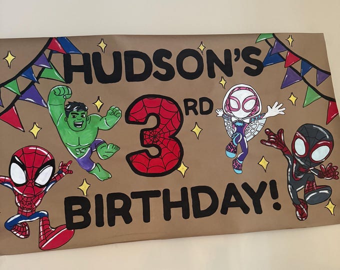 Hand Painted Birthday Banner, Spider Banner, Hand Painted Banner ...