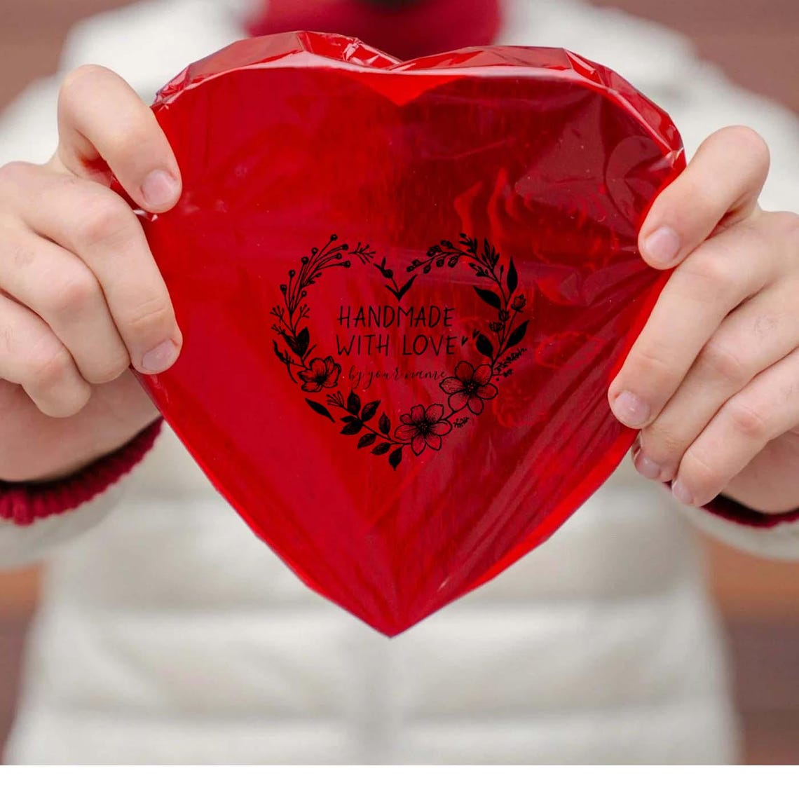 Personalized "handmade With Love" Stamp – Floral Heart Design for ...