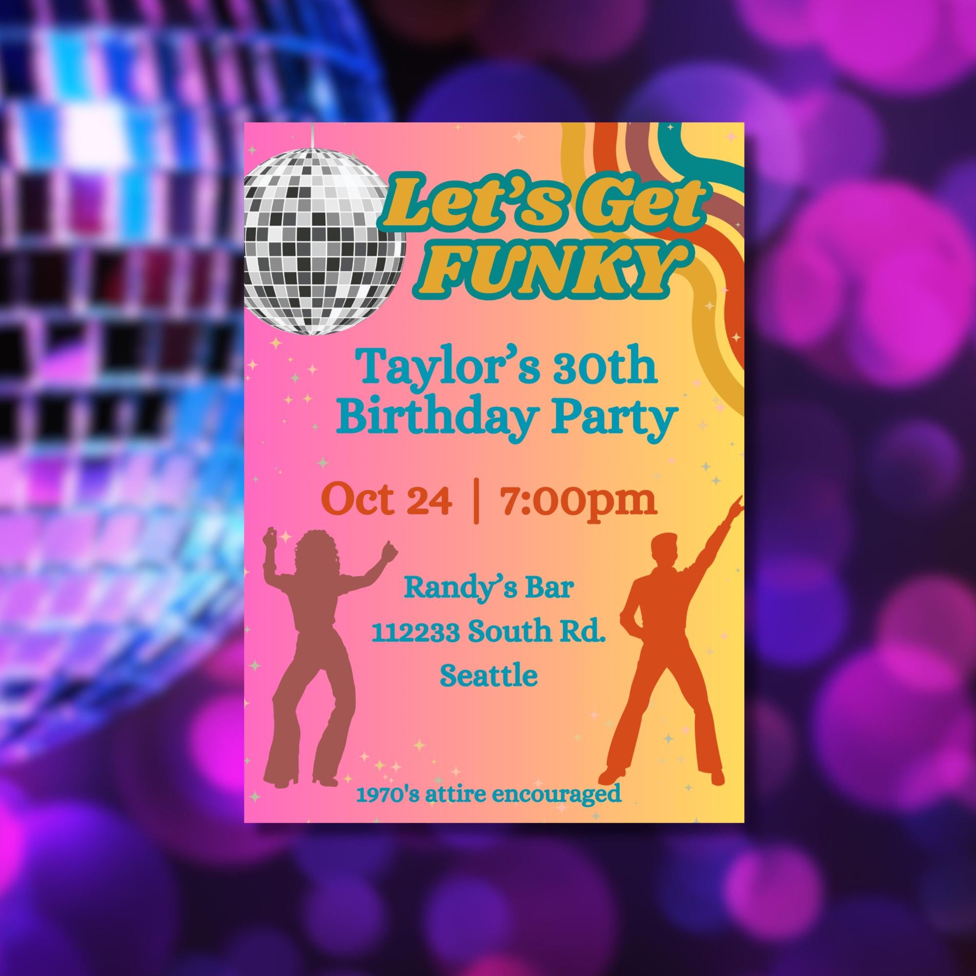 Funky Disco Party Invitation | Easy to Print| at Home Printing ...