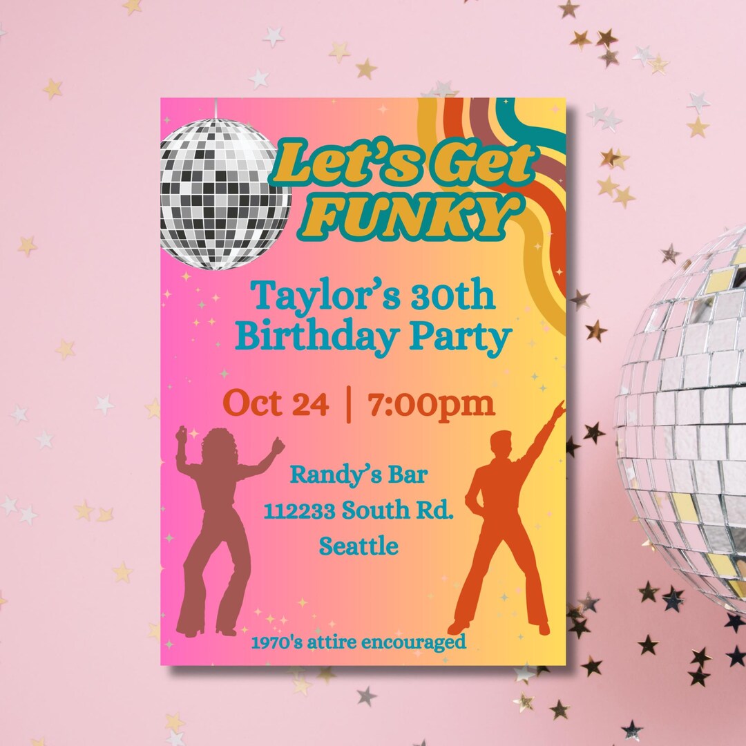 Funky Disco Party Invitation | Easy to Print| at Home Printing ...