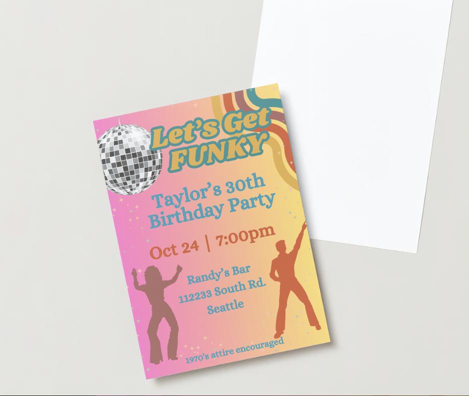 Funky Disco Party Invitation | Easy to Print| at Home Printing ...