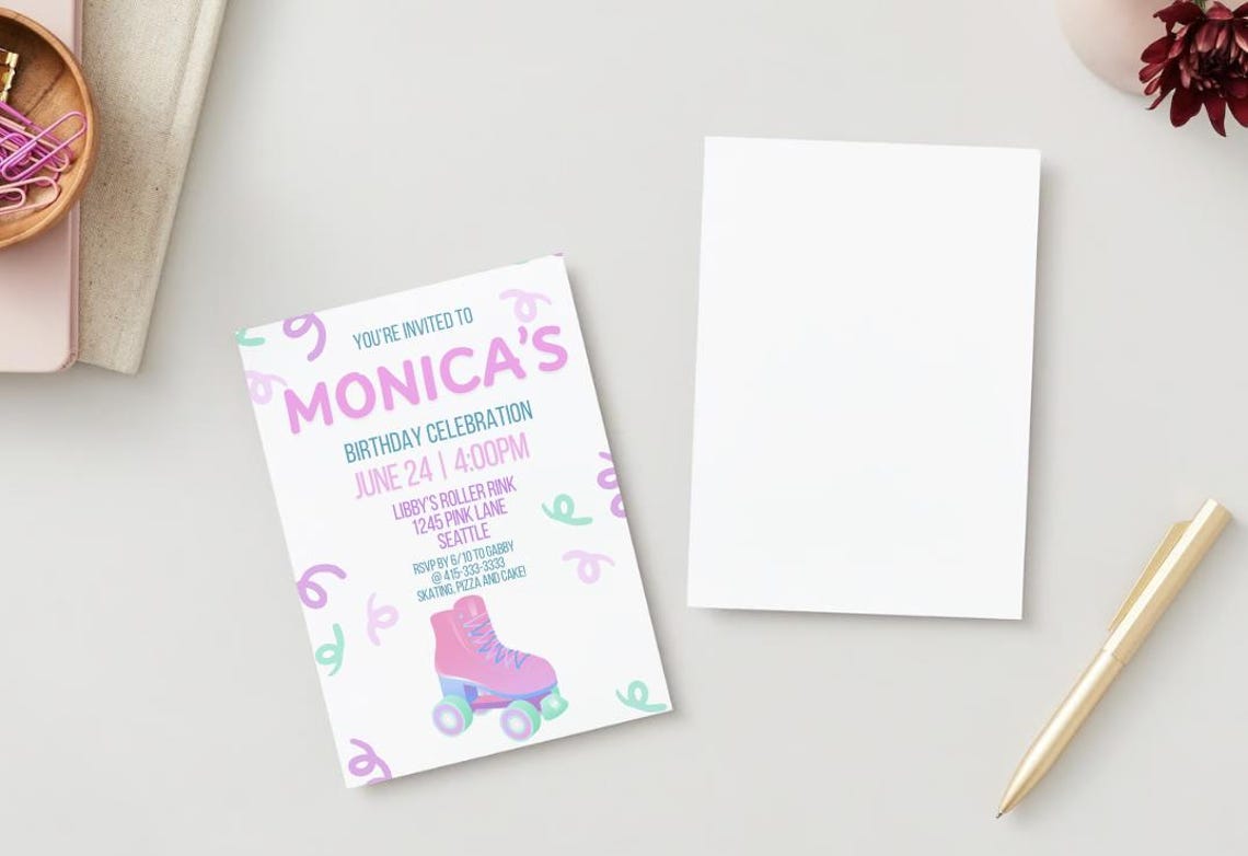 Roller Rink Birthday Party Invitation | Easy to Print| at Home Printing ...