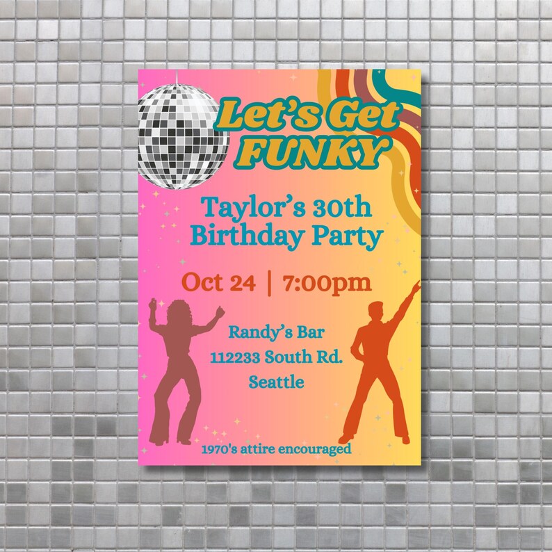 Funky Disco Party Invitation | Easy to Print| at Home Printing ...