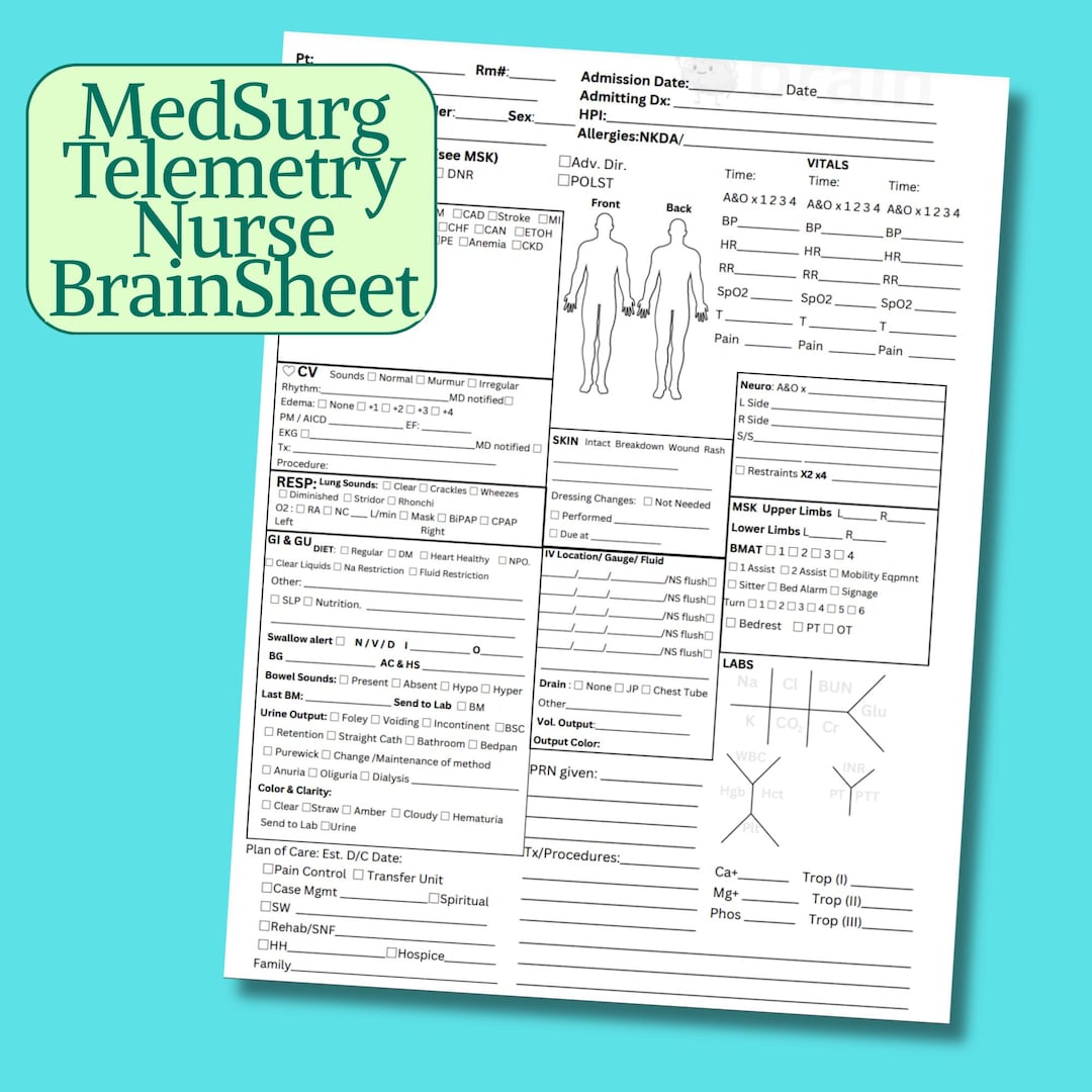 RN Shift Assessment Report Brain Sheet Telemetry General Medicine ...