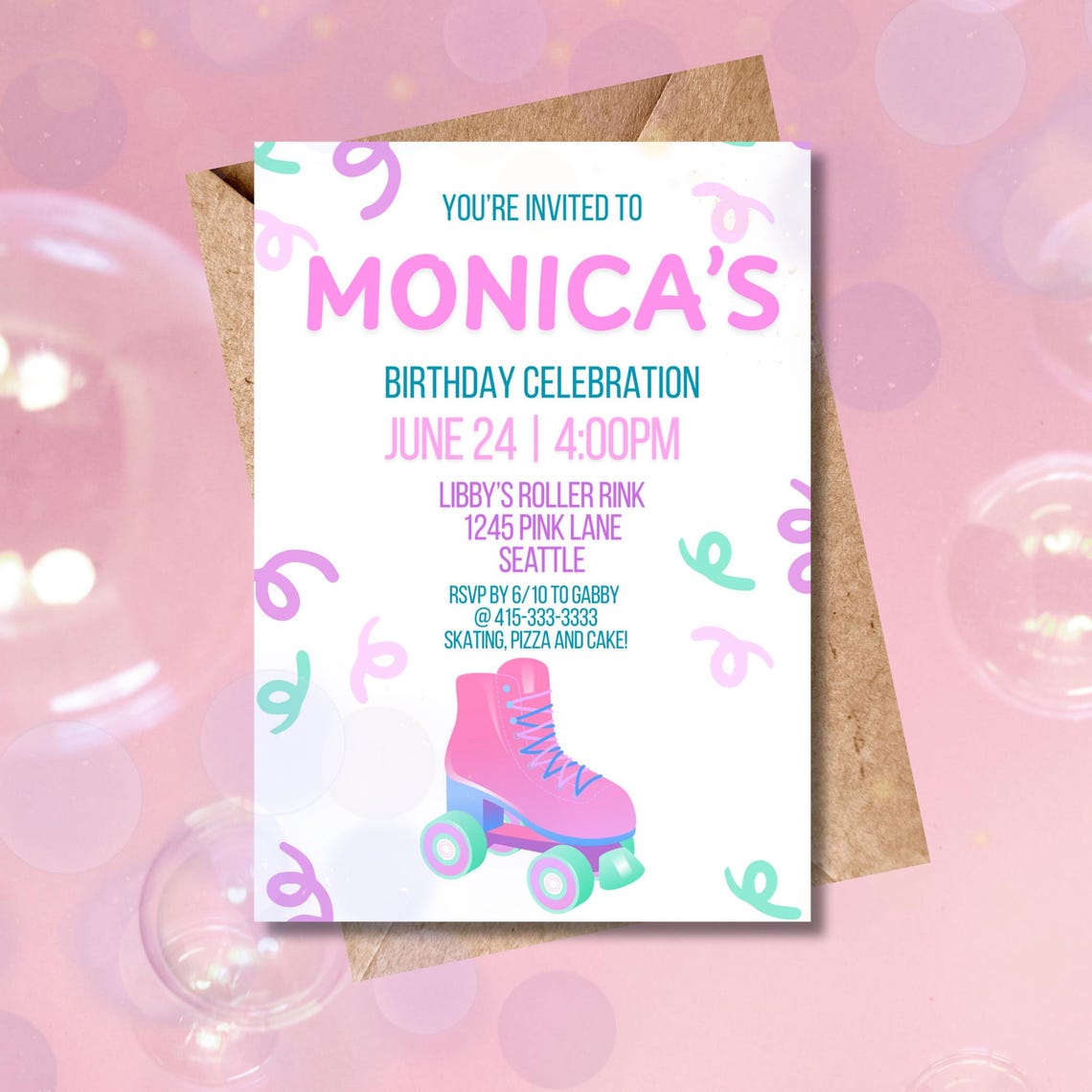 Roller Rink Birthday Party Invitation | Easy to Print| at Home Printing ...