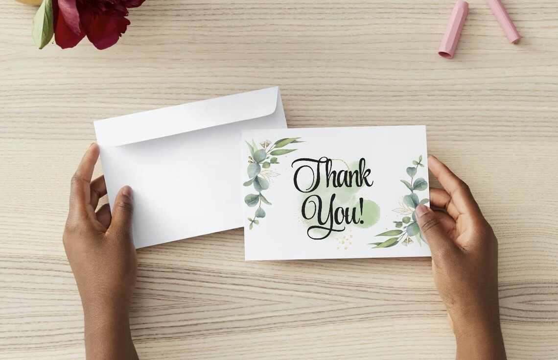 Printable Thank You Card Foldable Thank You Card Green Foliage Thank ...
