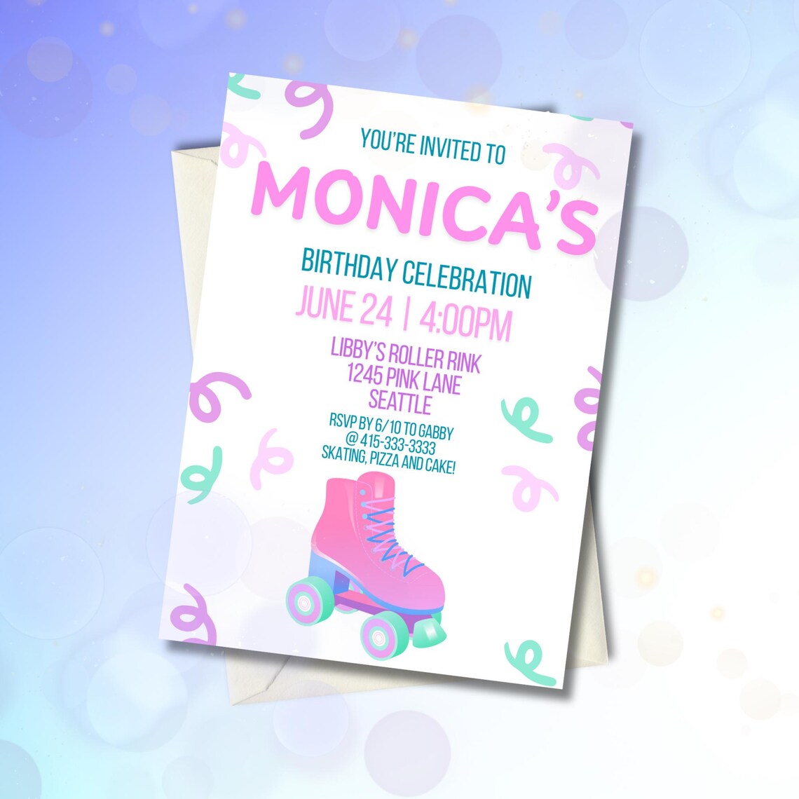Roller Rink Birthday Party Invitation | Easy to Print| at Home Printing ...