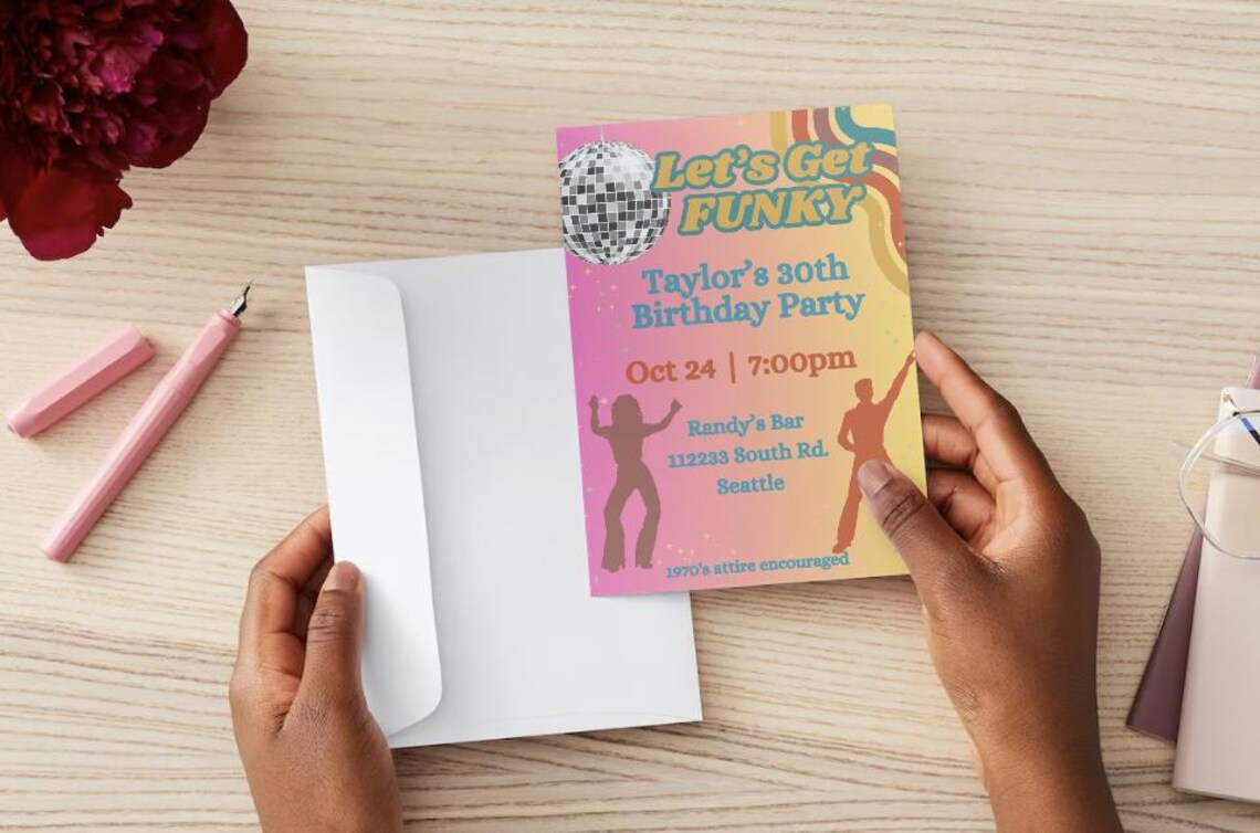 Funky Disco Party Invitation | Easy to Print| at Home Printing ...